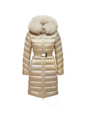 Moncler Fur Collar Belted Coat - Neutrals
