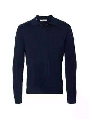 SELECTED Ribbed Polo-collar Sweater - Blue