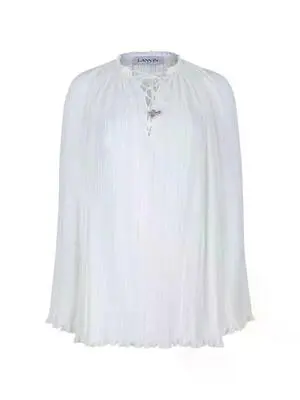 LANVIN Pleated Tie Neck Blouse - White