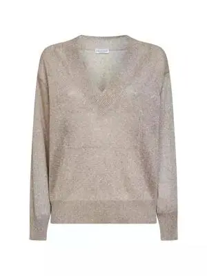 Brunello Cucinelli Ribbed Sequin-embroidered Sweater - Neutrals