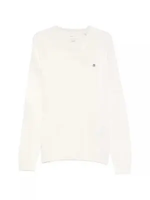 Gant V-neck Logo Sweater - Neutrals