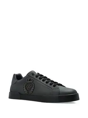 Dolce & Gabbana Portofino Leather Sneakers With Dg Monogram - Black