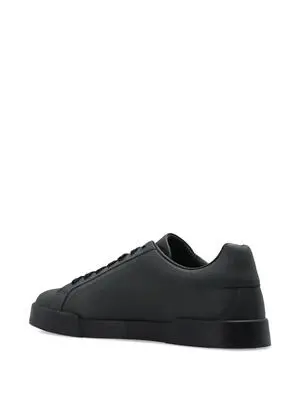 Dolce & Gabbana Portofino Leather Sneakers With Dg Monogram - Black