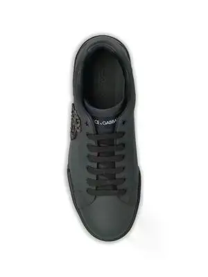 Dolce & Gabbana Portofino Leather Sneakers With Dg Monogram - Black