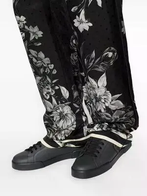 Dolce & Gabbana Portofino Leather Sneakers With Dg Monogram - Black