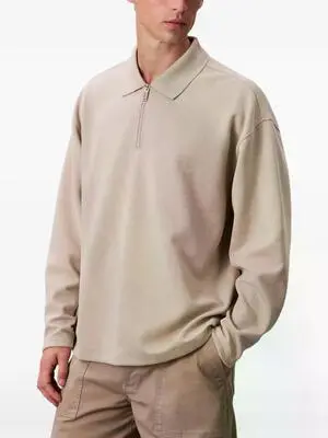 Calvin Klein Zip-up Long-sleeved Polo Shirt - Neutrals