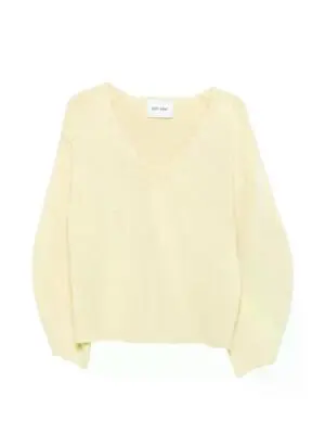 Soft Goat Puff-sleeve V-neck Sweater