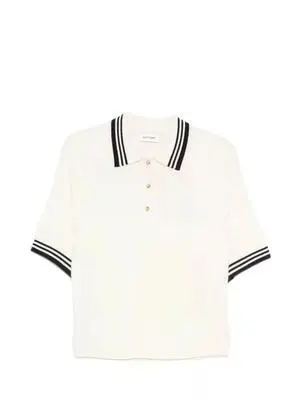 Soft Goat Striped-detail Polo Top - Neutrals