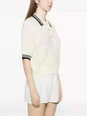 Soft Goat Striped-detail Polo Top - Neutrals