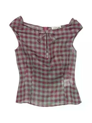 SHUSHU/TONG Keyhole Check Blouse - Purple