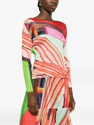 Issey Miyake Pleated Graphic Print T-shirt - Red
