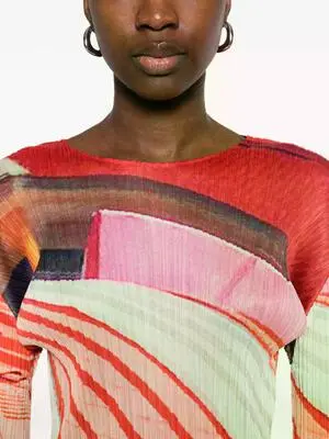 Issey Miyake Pleated Graphic Print T-shirt - Red