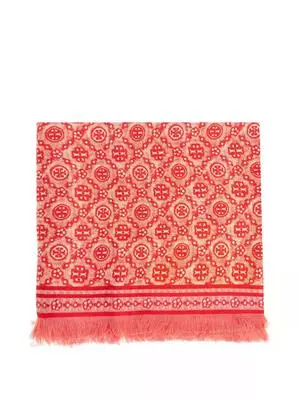 Tory Burch T-monogram Fringed Scarf - Red