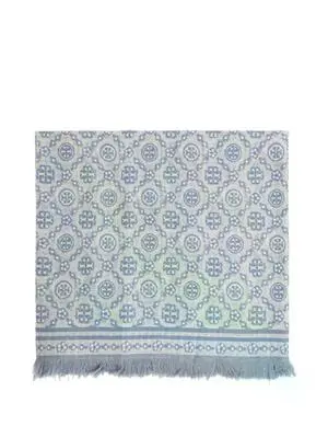 Tory Burch T-monogram Fringed Scarf - Blue
