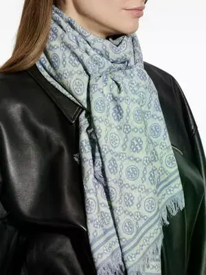 Tory Burch T-monogram Fringed Scarf - Blue