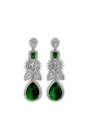 HZMER JEWELLERY Emerald Drop Earrings - Silver