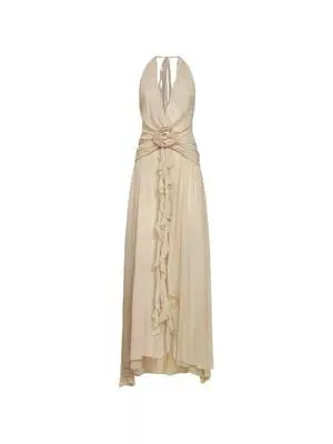 Blumarine Floral-detail Ruffled Maxi Dress - Neutrals