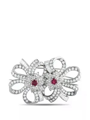 LB EXCLUSIVE Diamond Ruby Bloom Bow Brooch - Silver
