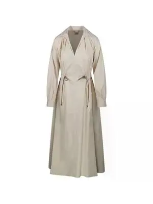 Max Mara Drawstring-fastening V-neck Midi Dress - Neutrals