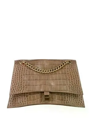 Balenciaga Medium Crush Croc-embossed Shoulder Bag - Brown