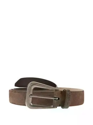 Brunello Cucinelli Embellished Buckle Suede Belt - Brown