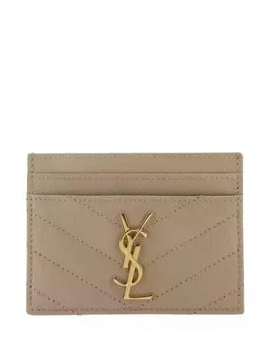 Saint Laurent Cassandre Leather Card Holder - Neutrals
