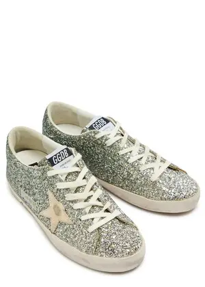 GOLDEN GOOSE Super-star Glittered Leather Sneakers