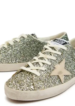 GOLDEN GOOSE Super-star Glittered Leather Sneakers