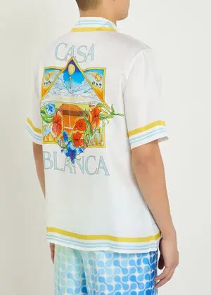 Casablanca Tennis Landscape Printed Silk Shirt