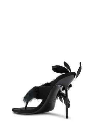 Paris Texas Lidia Feather 105 Crepe Thong Mules - Black