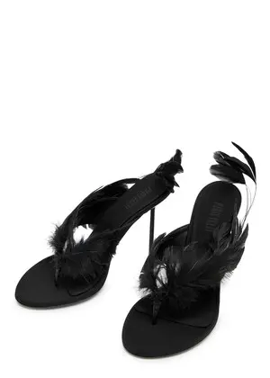 Paris Texas Lidia Feather 105 Crepe Thong Mules - Black