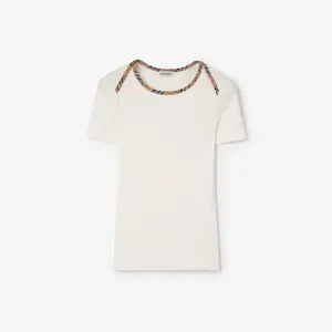 Burberry Check Trim Stretch Cotton T-shirt - Chalk White
