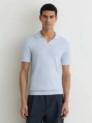 REISS Redbury Open-collar Textured-knit Polo Shirt - Soft Blue