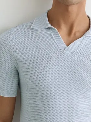 REISS Redbury Open-collar Textured-knit Polo Shirt - Soft Blue