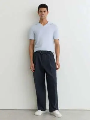 REISS Redbury Open-collar Textured-knit Polo Shirt - Soft Blue