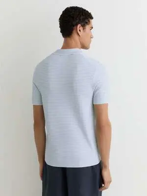 REISS Redbury Open-collar Textured-knit Polo Shirt - Soft Blue