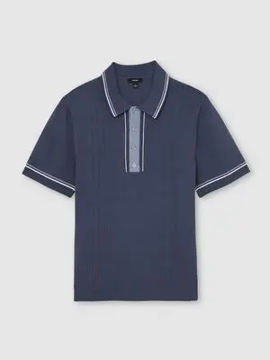 REISS Rothwell Tipped Half-button Knitted Polo Shirt - Navy