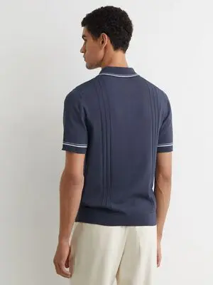 REISS Rothwell Tipped Half-button Knitted Polo Shirt - Navy