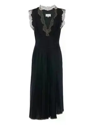 MAISON MARGIELA Lace-trim V-neck Midi Dress - Black