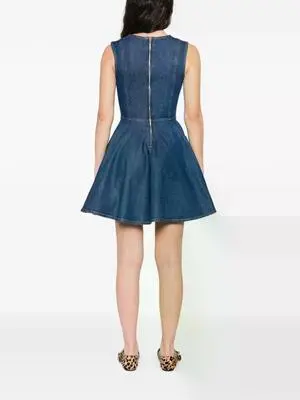Maje Sleeveless Denim Mini Dress With Flap Pockets And Gold-tone Buttons - Blue