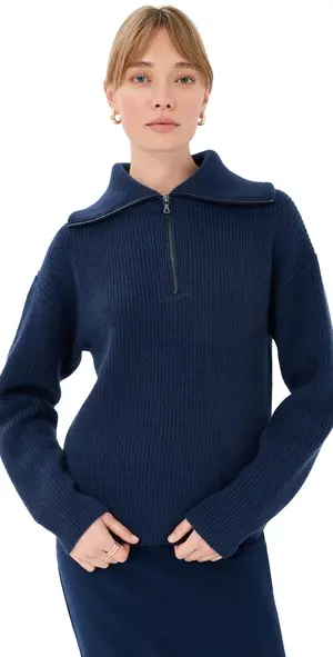 THE ELDER STATESMAN Runyon Ribbed Cashmere Half Zip
