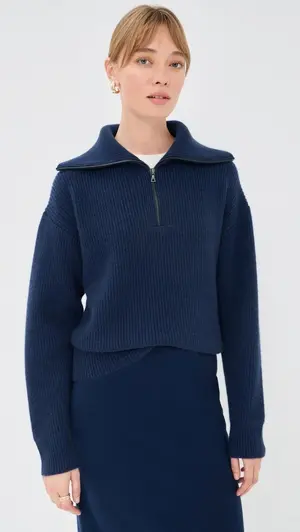 THE ELDER STATESMAN Runyon Ribbed Cashmere Half Zip