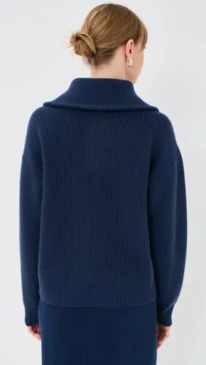 THE ELDER STATESMAN Runyon Ribbed Cashmere Half Zip
