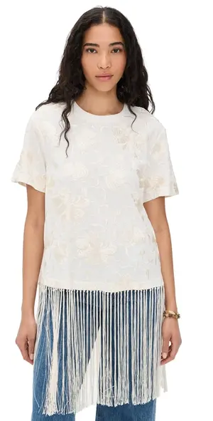 Sea Rafina Eyelet Embellished T-shirt With Fringe - White