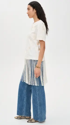 Sea Rafina Eyelet Embellished T-shirt With Fringe