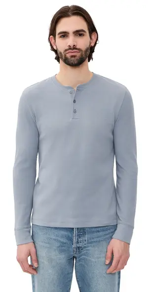 Vince Jacquard Rib Long Sleeve Henley - Steel Blue