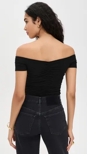 L'Agence Baliegh Off Shoulder Ruched Bodysuit - Black
