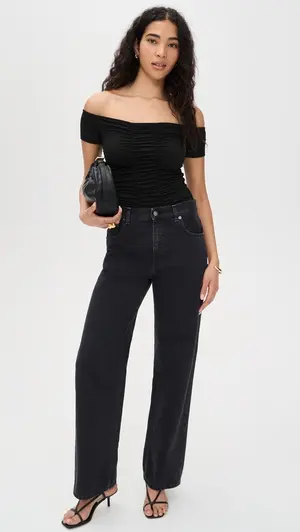 L'Agence Baliegh Off Shoulder Ruched Bodysuit - Black
