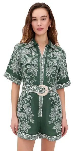 Farm Rio Miranda Paisley Romper - Miranda Dark Green