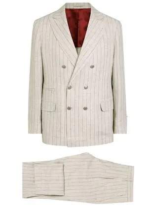 Brunello Cucinelli Pinstriped Double-breasted Linen Suit